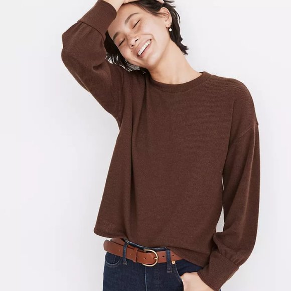 Madewell | Sweaters | Madewell Brown Brushed Knit Puffsleeve Sweatery ...